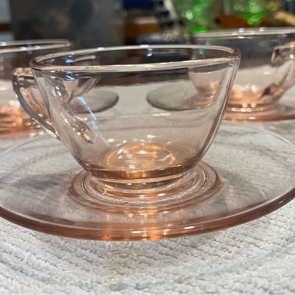 Dining | Set Of 3 Tea Cup And Saucers Pink Glass | Poshmark